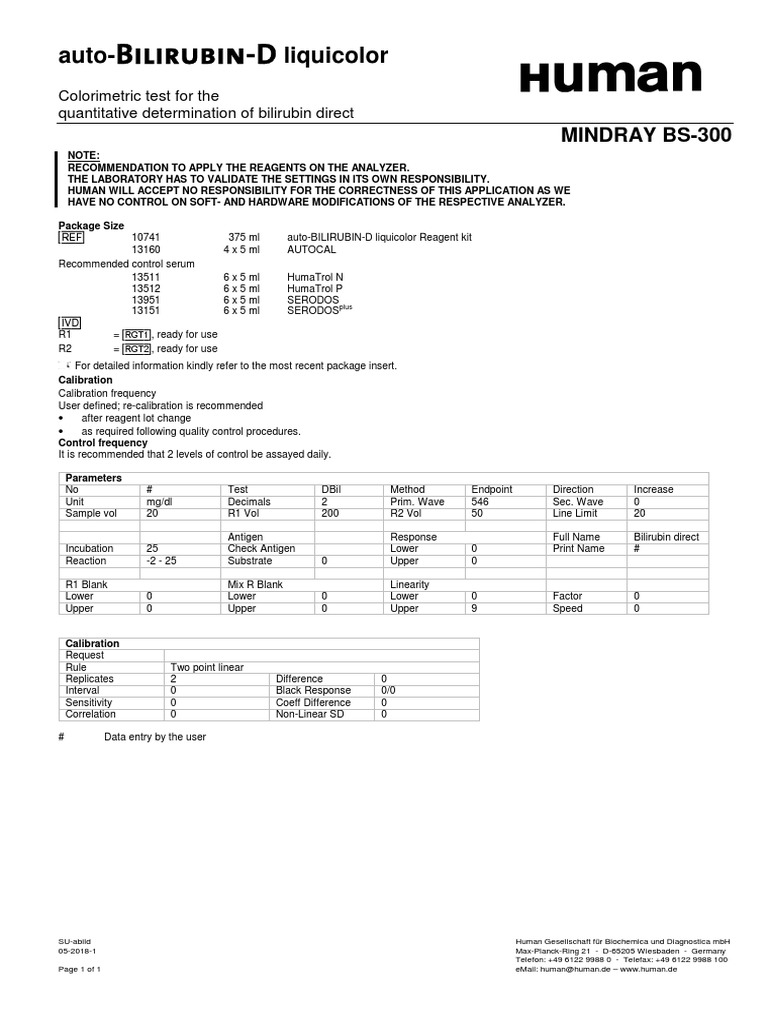 Bilirubin-D Mindray bs-300 | PDF