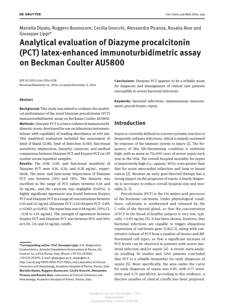 PCT Paper Published in Clin Chem Lab Med 2014 | PDF | Sepsis | Clinical ...