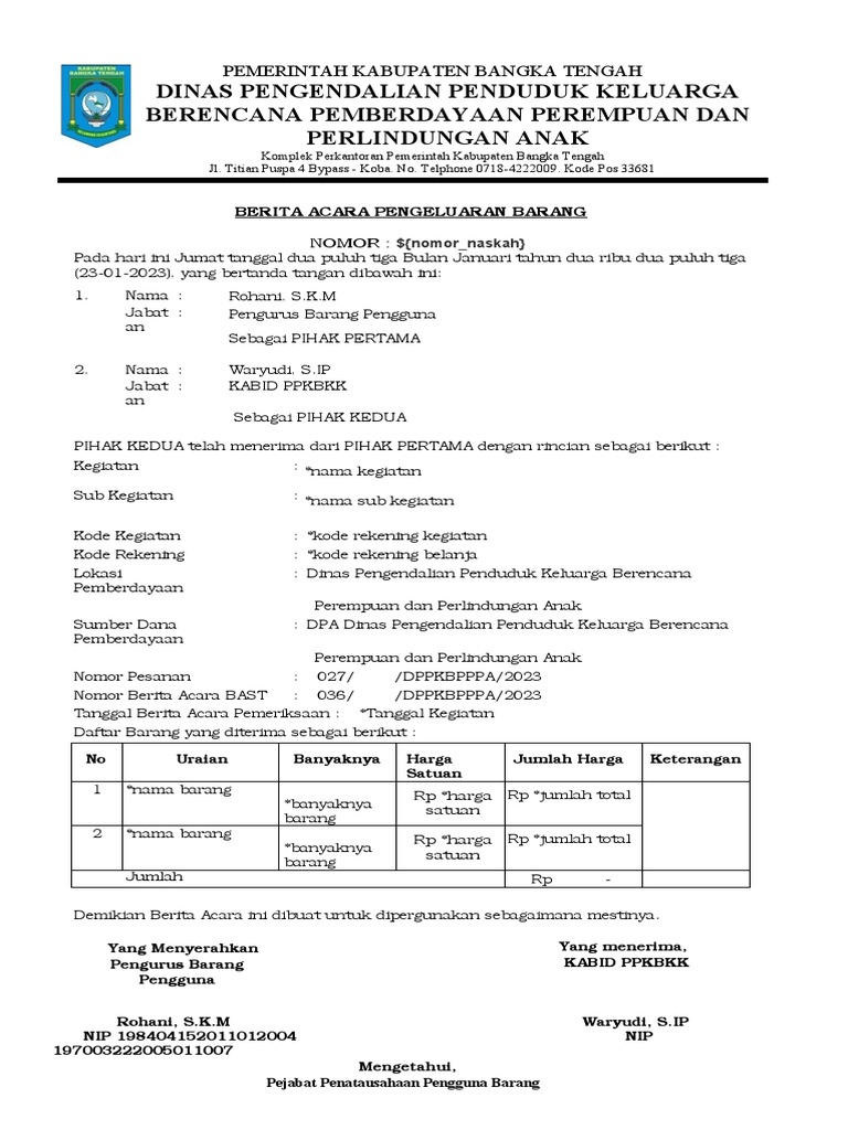 Format Ba Pengeluaran 2023 | PDF