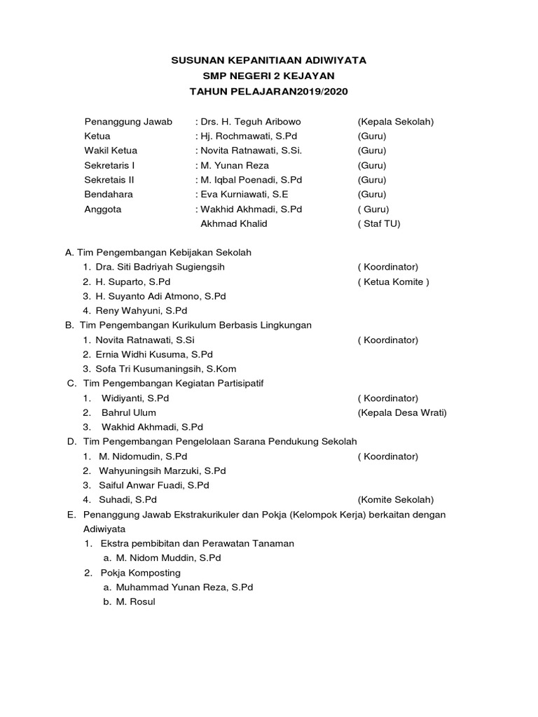 Susunan Kepanitiaan Adiwiyat1 | PDF