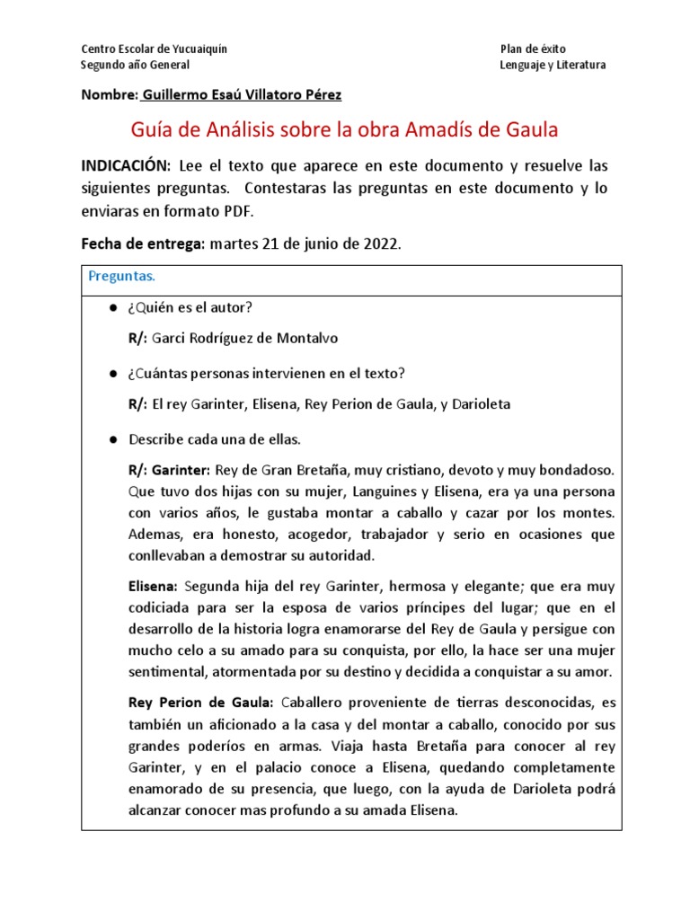 Guía de Análisis Sobre La Obra Amadís de Gaula | PDF | Amor