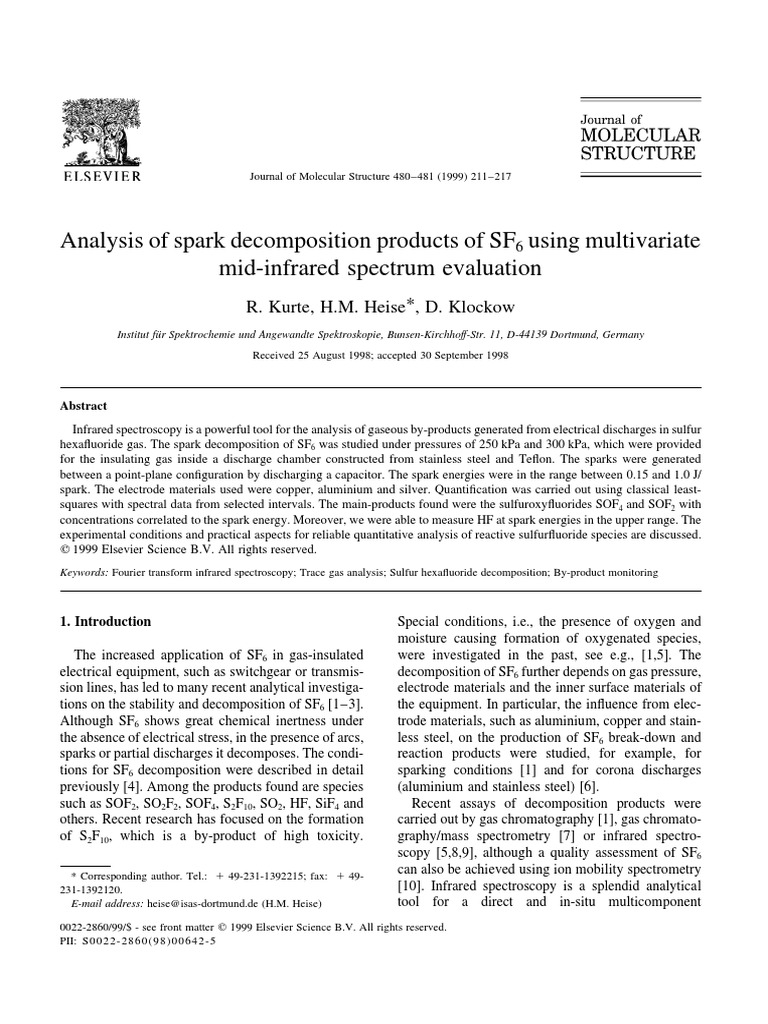 Analysis of Spark Decomposition Products of Sf6 Using Multivariate | PDF | Absorption ...