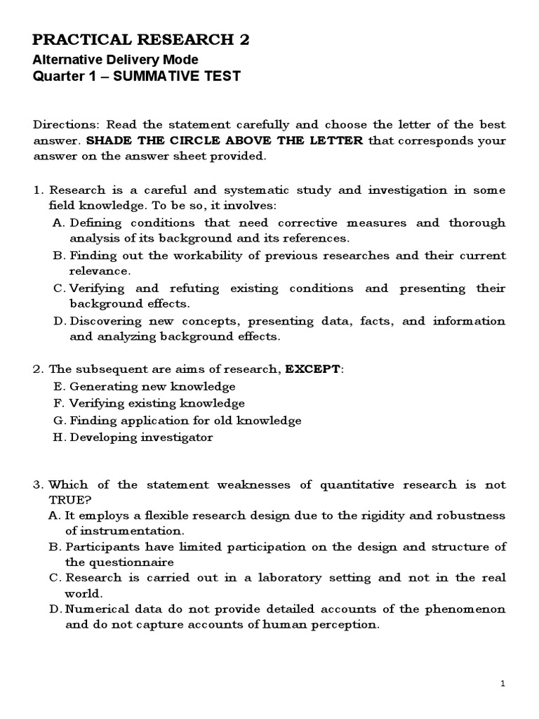Practical Research 2 Summative To Print | PDF | Knowledge | Level Of ...