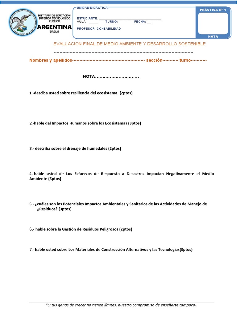 EVALUACION Final de Medio Ambiente | PDF