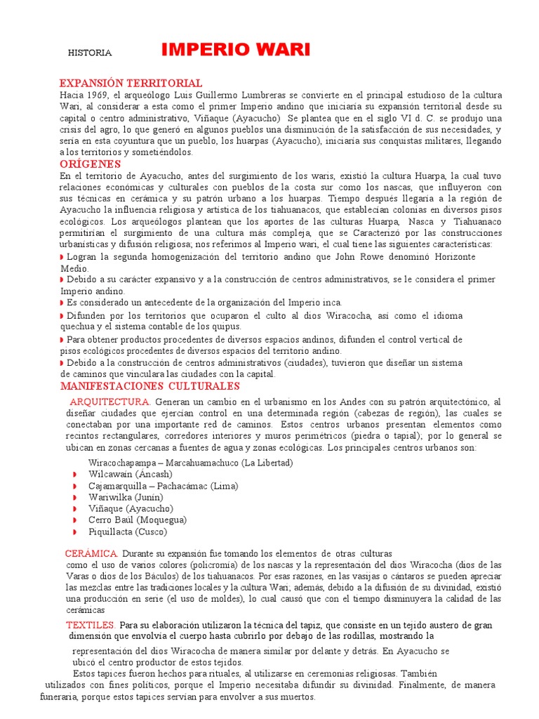 La Cultura Wari | PDF | Imperio Inca | Andes