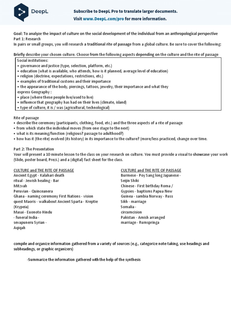 Projet Sur Les Rites de Passage March2023 en-US PDF | PDF | Rituals