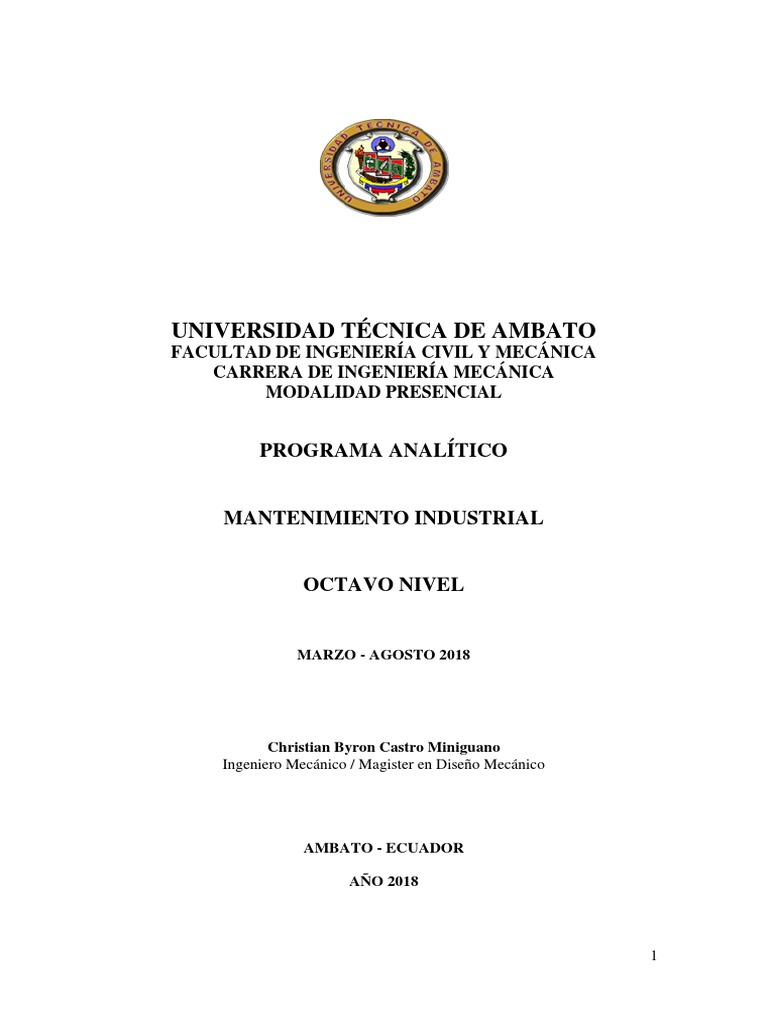 Programa Analítico Mantenimiento Mar-Ago 18 | PDF | Ingeniería ...