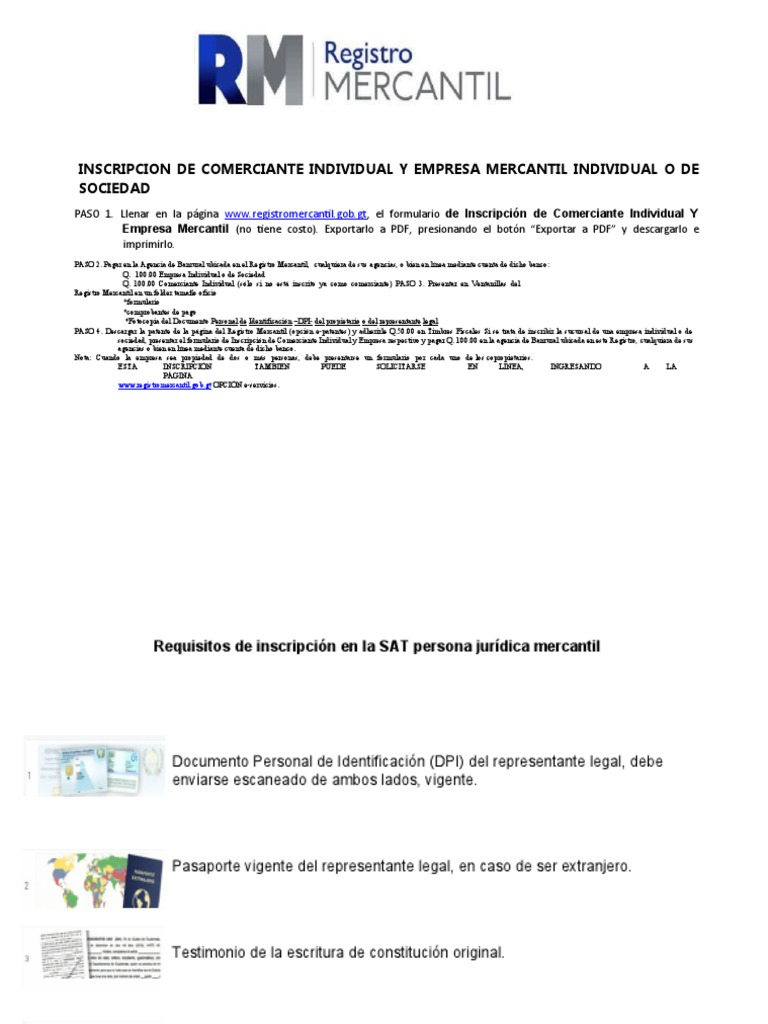 Inscripcion de Comerciante Individual Y Empresa Mercantil Individual O de Sociedad | PDF ...
