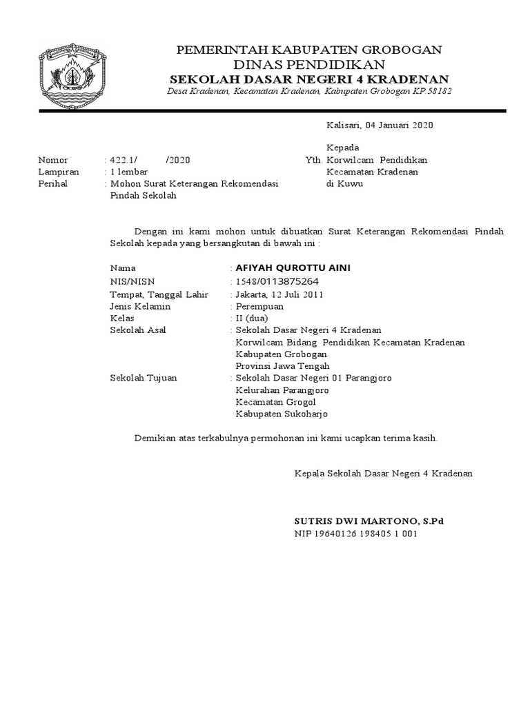 Surat Pindah Siswa Pdf