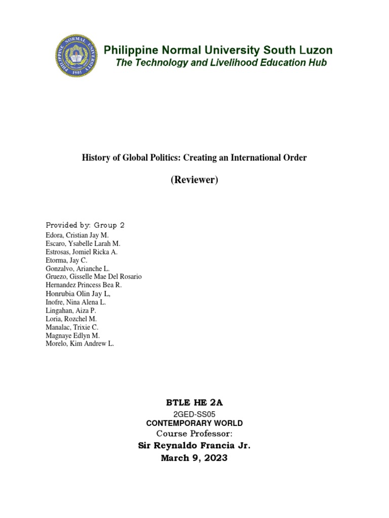 History of Global Politics - Creating An International Order PDF | PDF ...