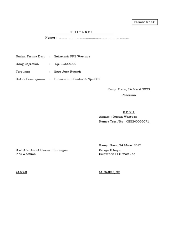 Kwitansi Dan Daftar Nominatif | PDF