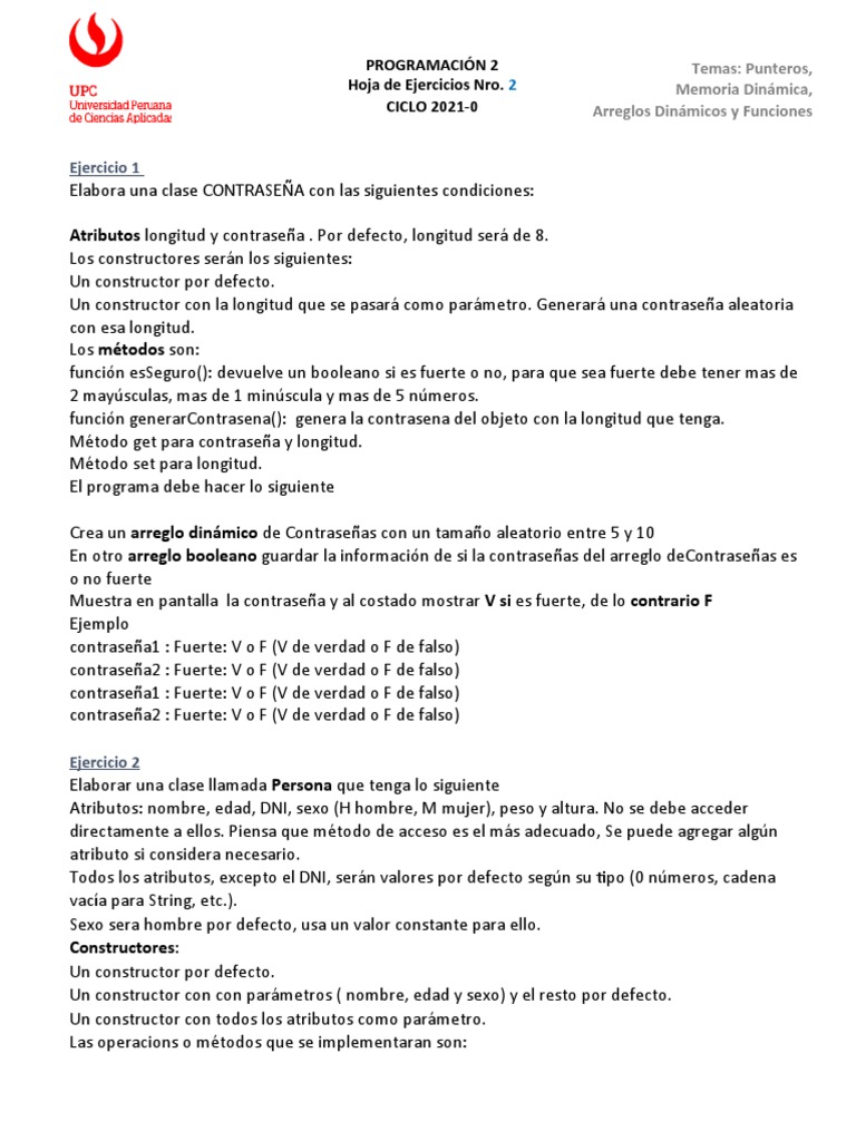 Hoja de Ejercicios - 2 | PDF | Constructor (Programación Orientada a Objetos) | Programación