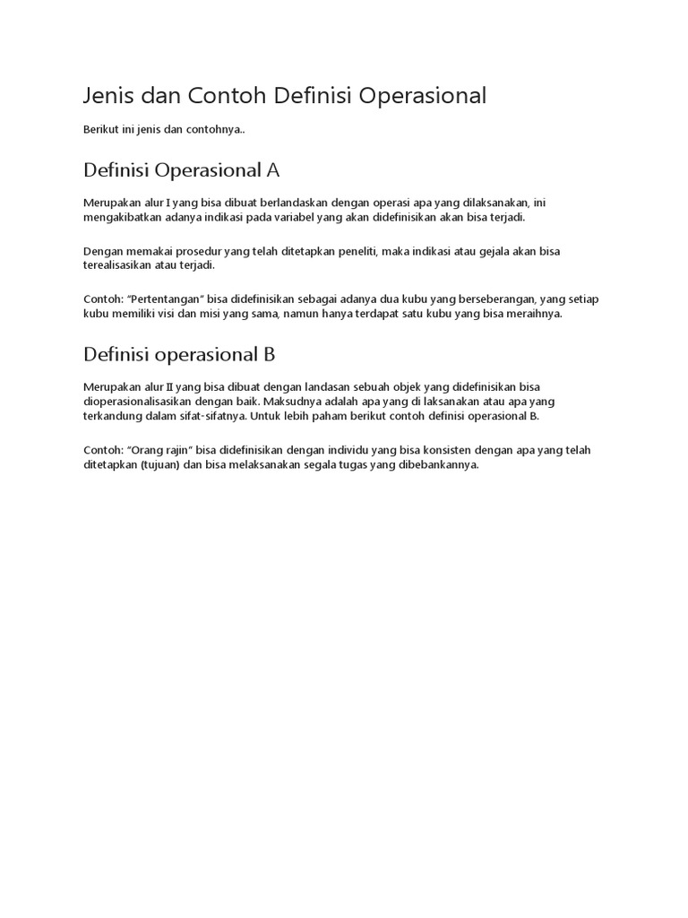 Jenis Dan Contoh Definisi Operasional | PDF