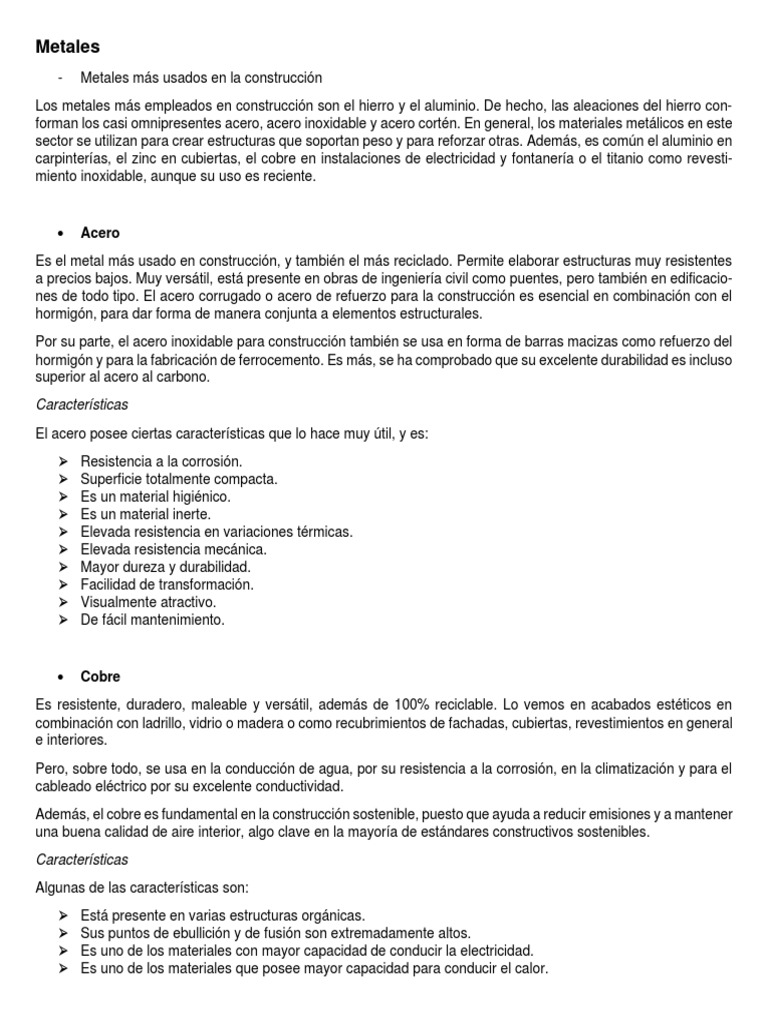 Metales Resumen | PDF | Acero | Titanio