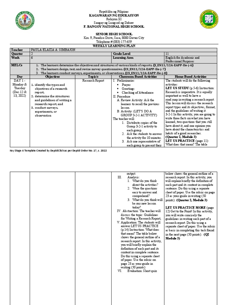WLP - Q2 - W5 EAPP Research Report | PDF | Rubric (Academic) | Cognitive Science