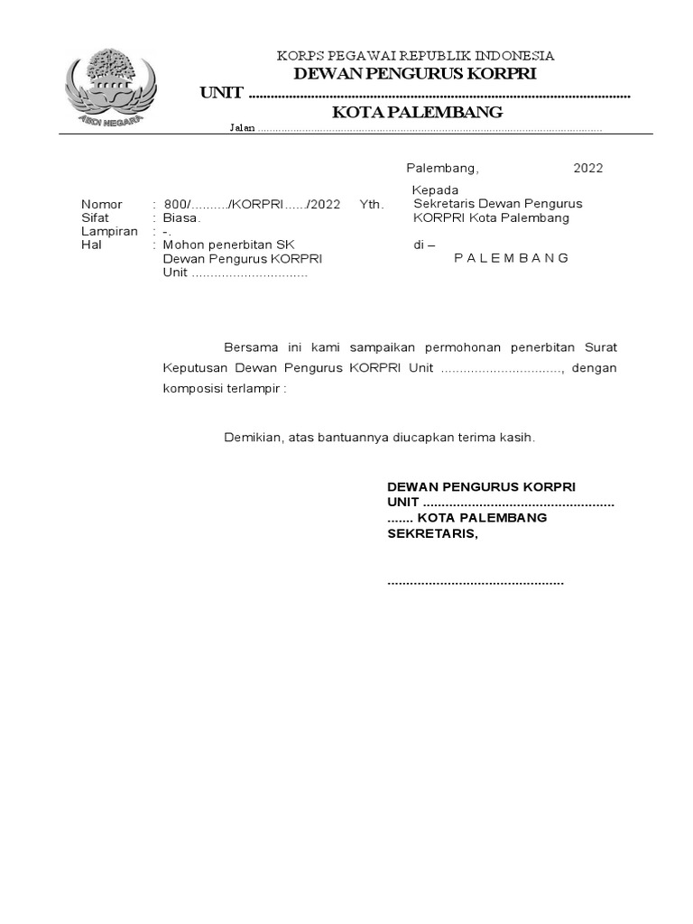 Contoh Surat Pengusulan SK Pengurus Unit 2022 - 2027 | PDF