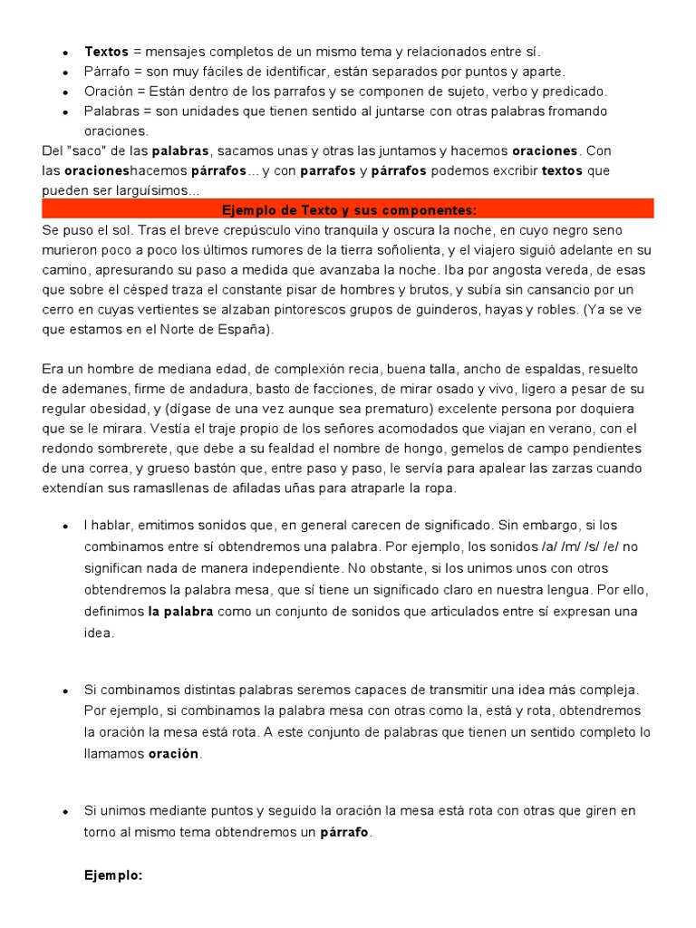 Oracion Palabra Texto | PDF | Oración (Lingüística) | Palabra