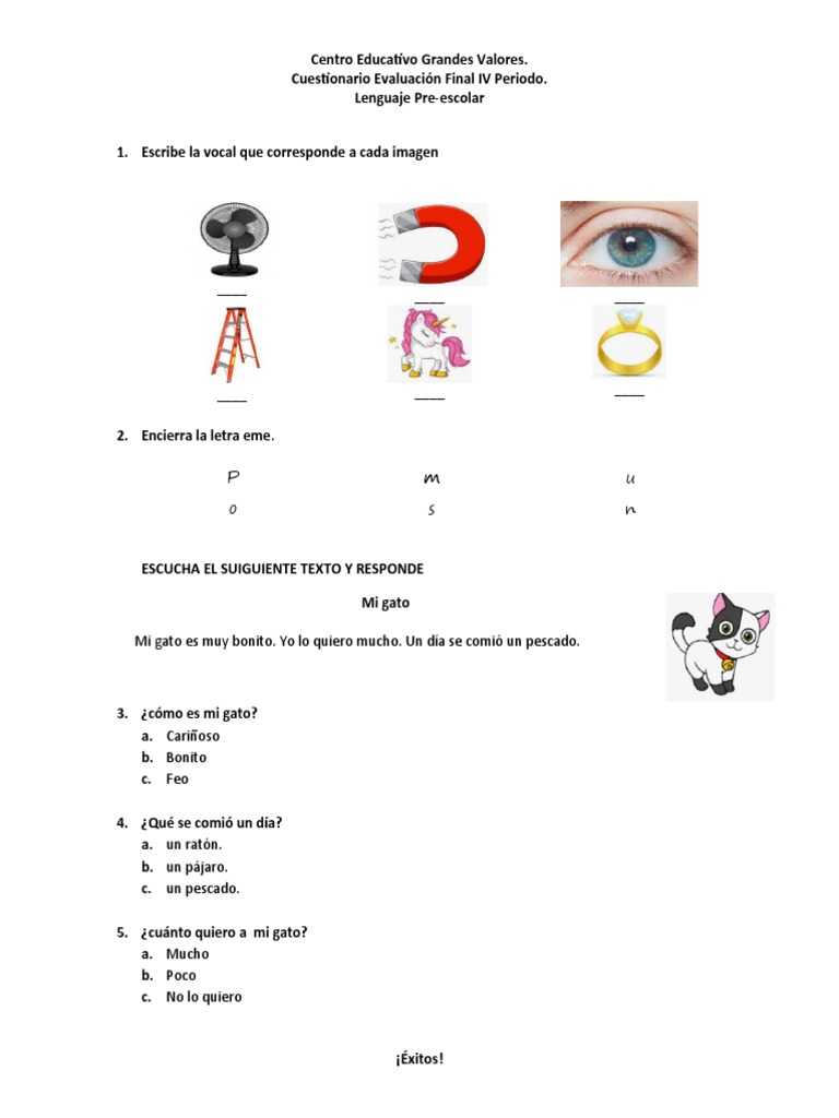 Cuestionario Español Preescolar | PDF