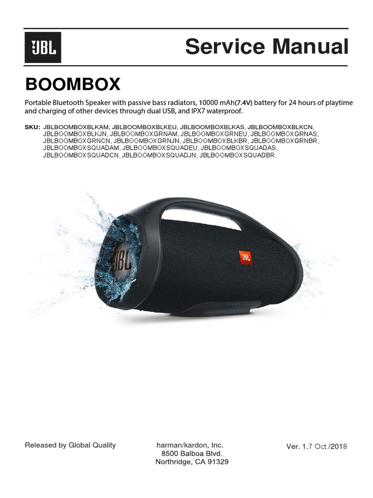 JBL+Boombox+-+Service+Manual+V1 7 | PDF | Bluetooth | Computing