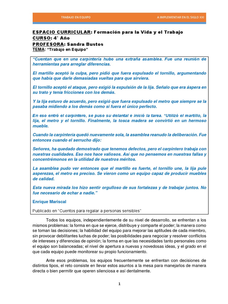 FVT - Apunte TRABAJO EN EQUIPO | PDF | Toma de decisiones | Liderazgo