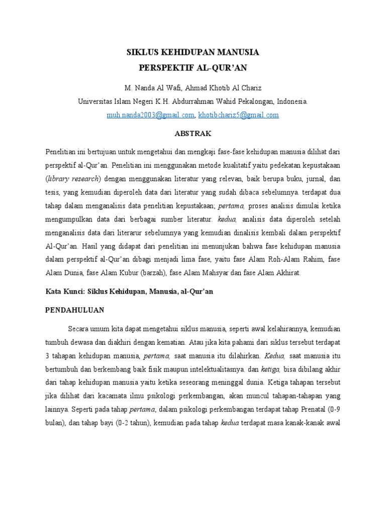 SIKLUS KEHIDUPAN MANUSIA DALAM PERSPEKTIF AL-QUR'AN | PDF