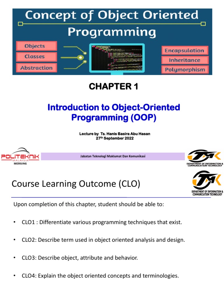 Chapter 1 Introduction To Object Oriented Programming OOP PDF | PDF | Object Oriented ...