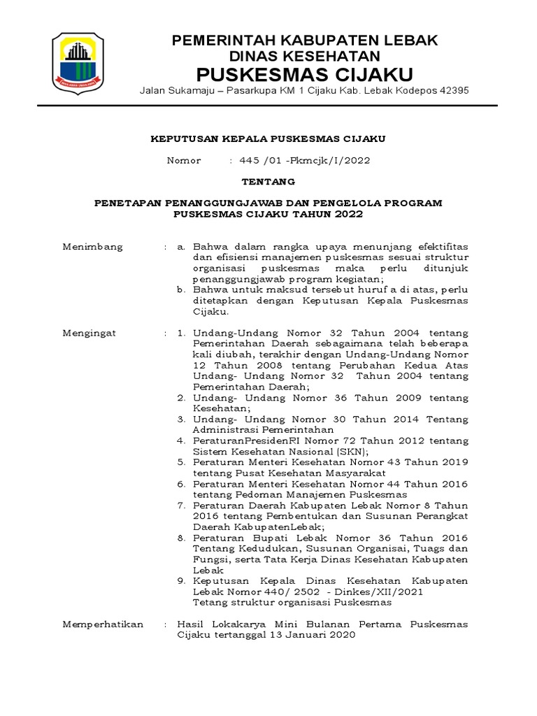 SK 21 - Penetapan Pengelola Program (Ok) | PDF