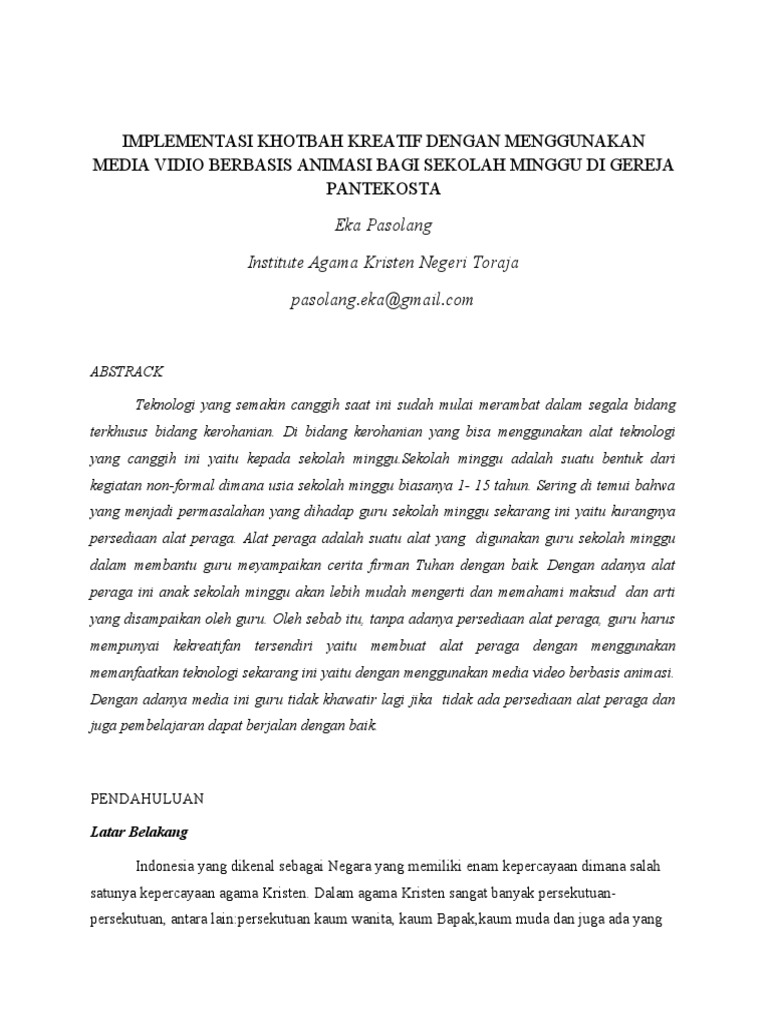 Implementasi Khotbah Kreatif Dengan Menggunakan Vidio Berbasis Animasi ...