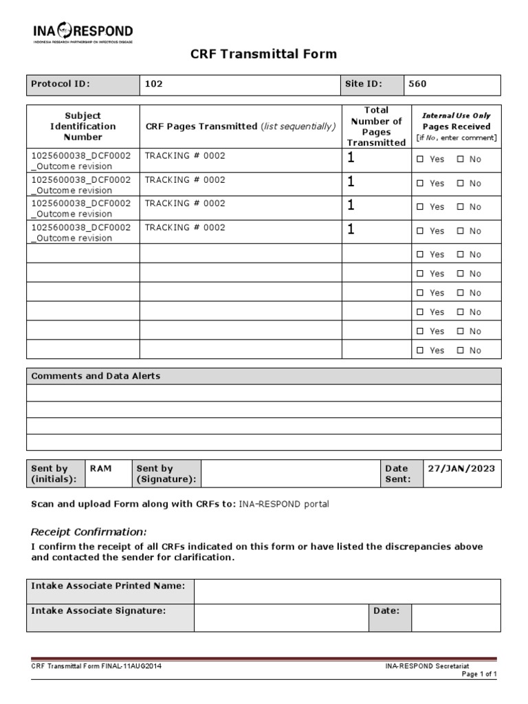 CRF Transmittal Form: (If No, Enter Comment) | PDF | Computing | Computer Engineering