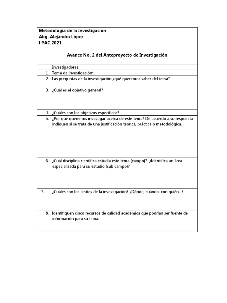 Plantilla para Avance Número 2 Del Protocolo de Investigación | PDF