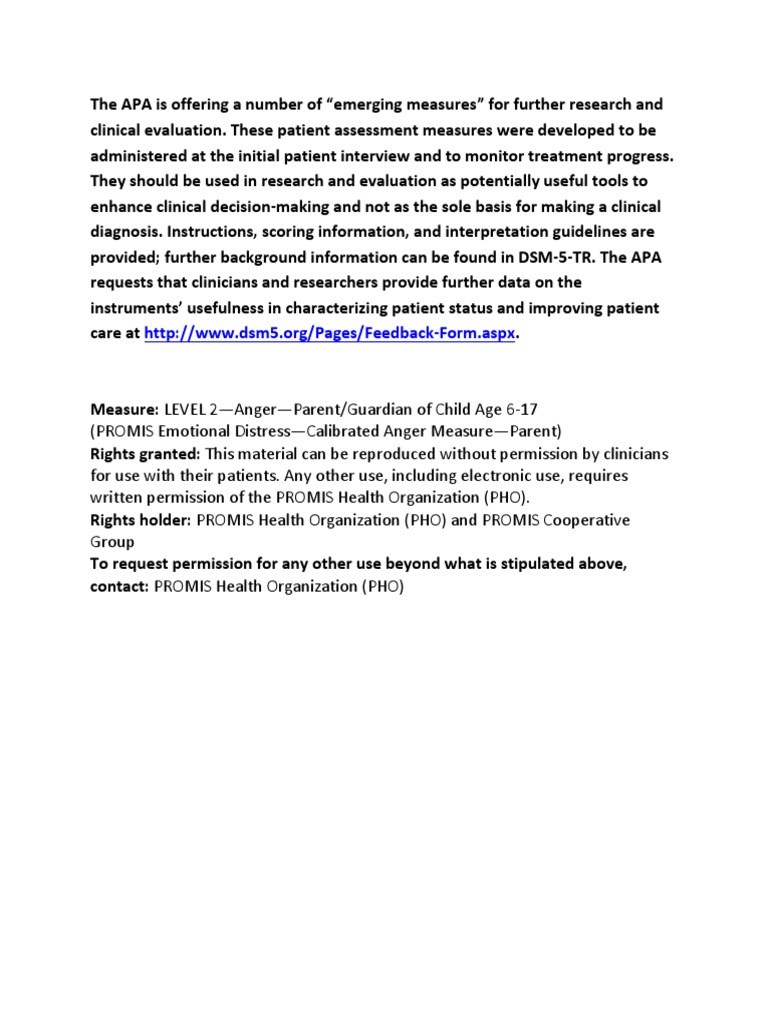 APA - DSM5TR - Level 2 Anger Parent of Child Age 6 To 17 | PDF ...