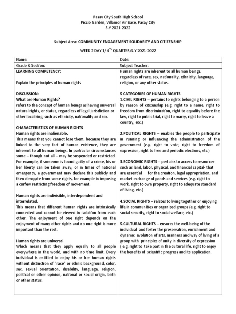Worksheet Cesc Week 2 Q4 | PDF | Woman | Gender
