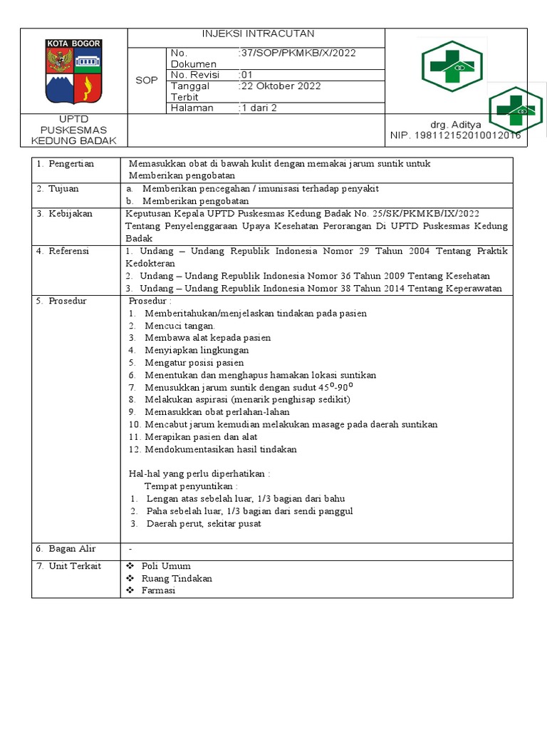Prosedur Pemberian Injeksi Intracutan | PDF