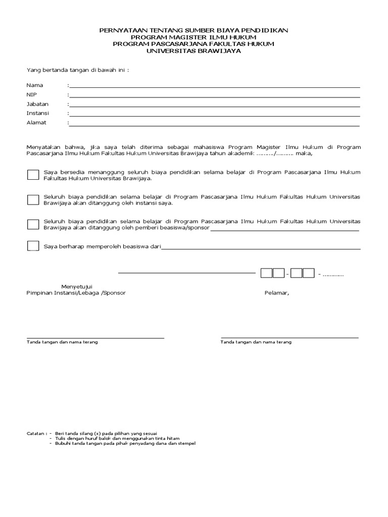 Form Sumber Dana S2 - MIH | PDF