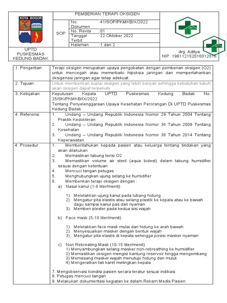 Prosedur Pemberian Terapi Oksigen | PDF