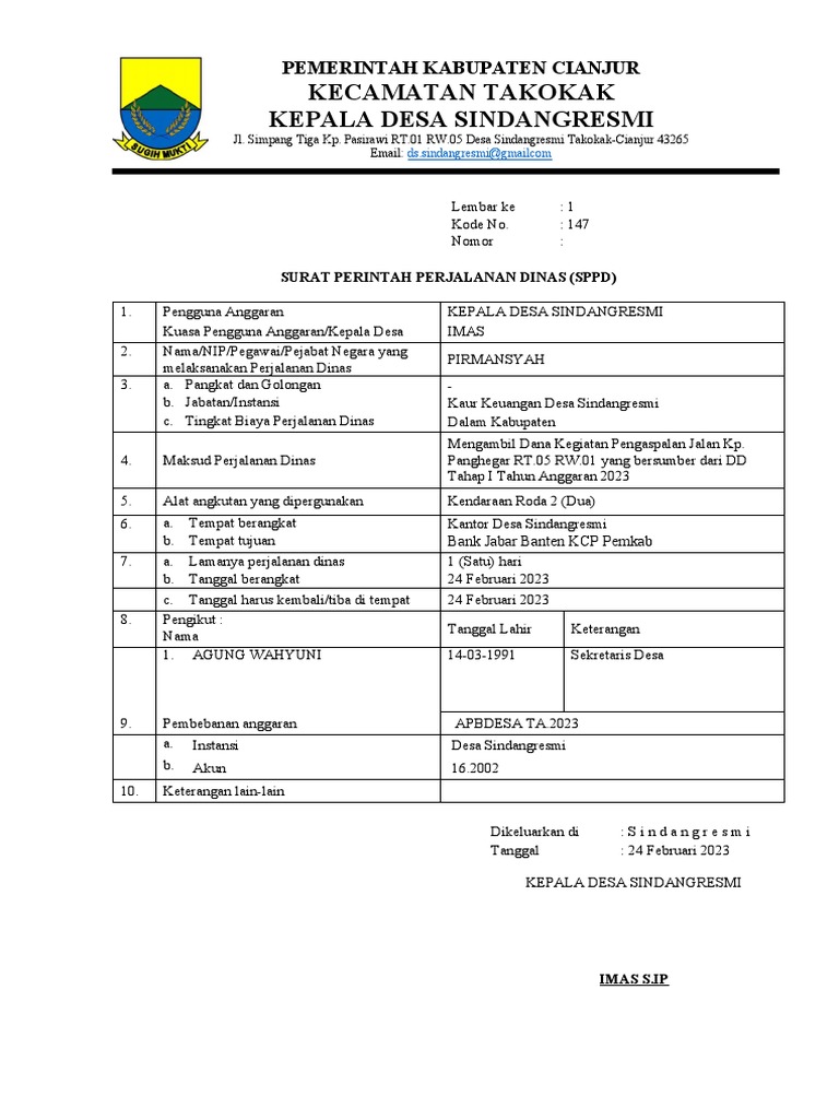 Panduan Pengisian SPPD Desa | PDF