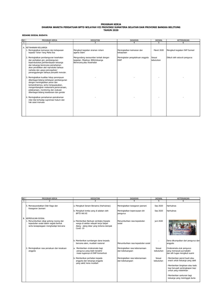 Program Kerja DWP Sumsel 2020 | PDF