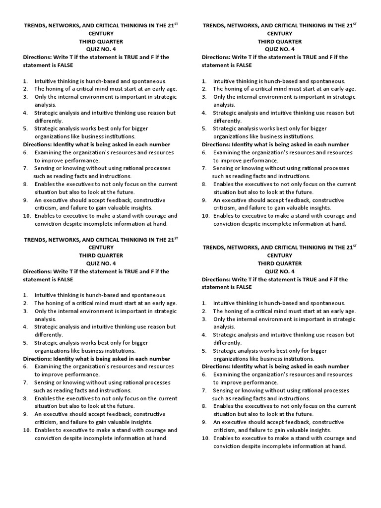 Trends Quiz 4 | PDF | Thought | Critical Thinking