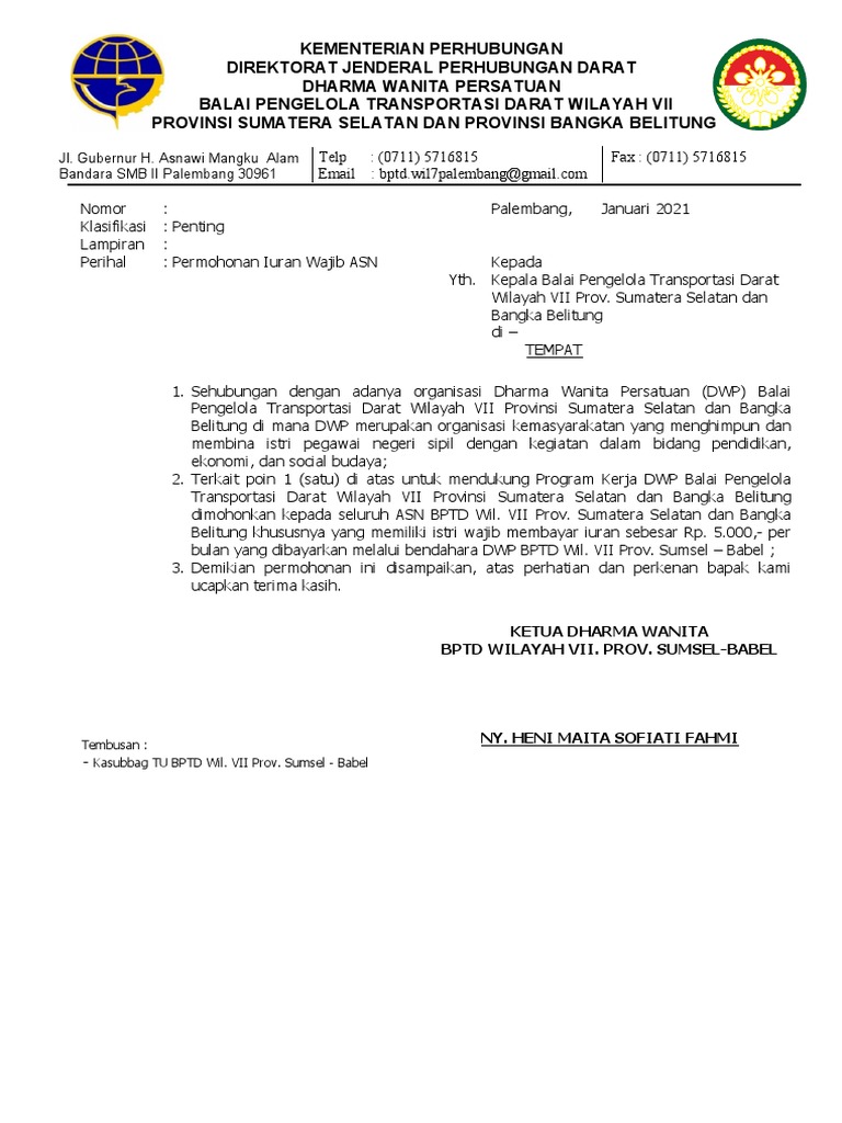 Surat Permintaan Iuran DWP | PDF