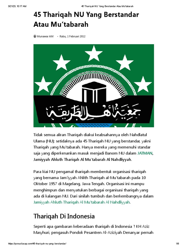 45 Thariqah NU Yang Berstandar Atau Mu'tabarah | PDF