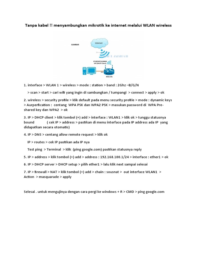 Tanpa Kabel Cara Setting Mikrotik Ke Internet | PDF