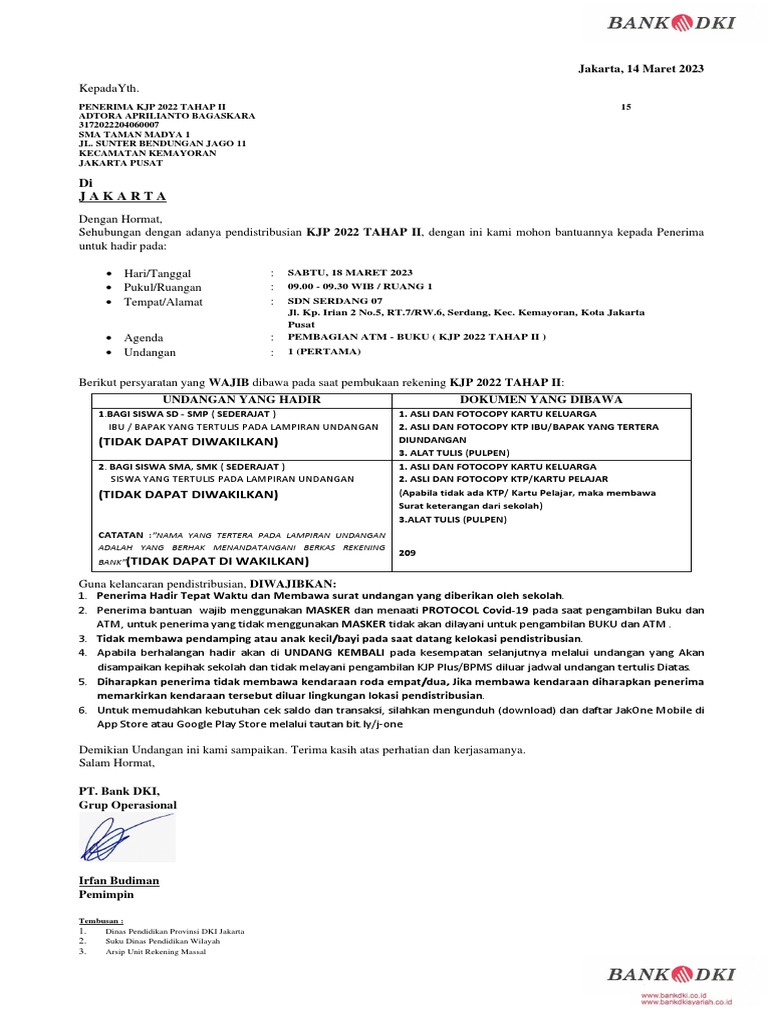 Undangan KJP Dan Bpms Smas Taman Madya 1 - 3-5 PDF | PDF