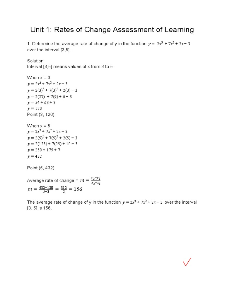 Unit 1 Rates of Change Assessment of Learning 1 PDF | PDF | Tangent | Slope