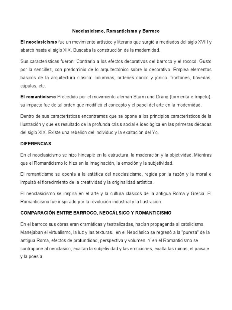 Neoclasicismo, Romanticismo y Barroco | PDF | Romanticismo | Barroco