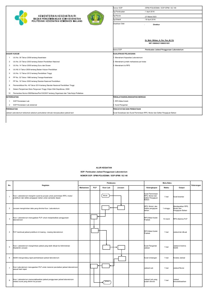 SOP Pembuatan Jadwal Penggunaan Laboratorium | PDF