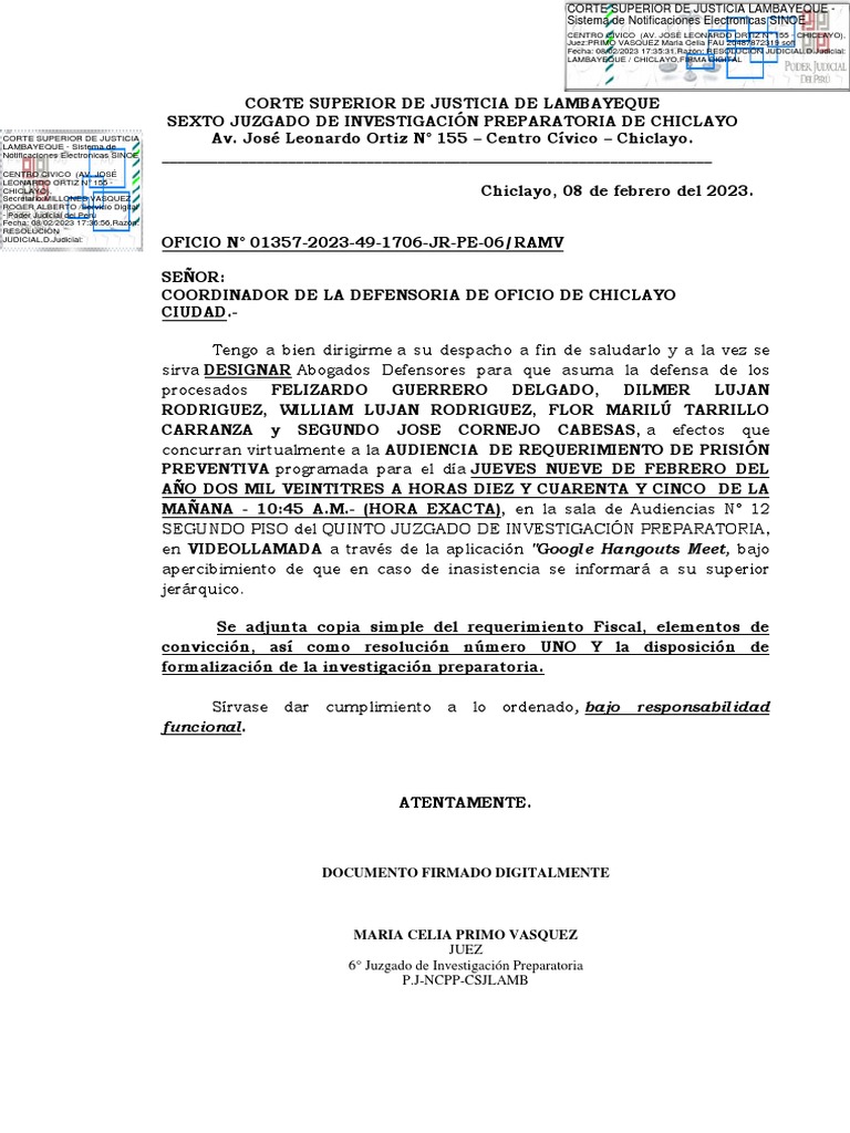 Oficio #1357-2023 PDF | PDF | Separación de poderes | Gobierno