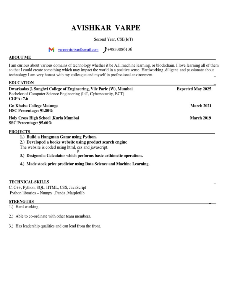 Avishkar Resume | PDF