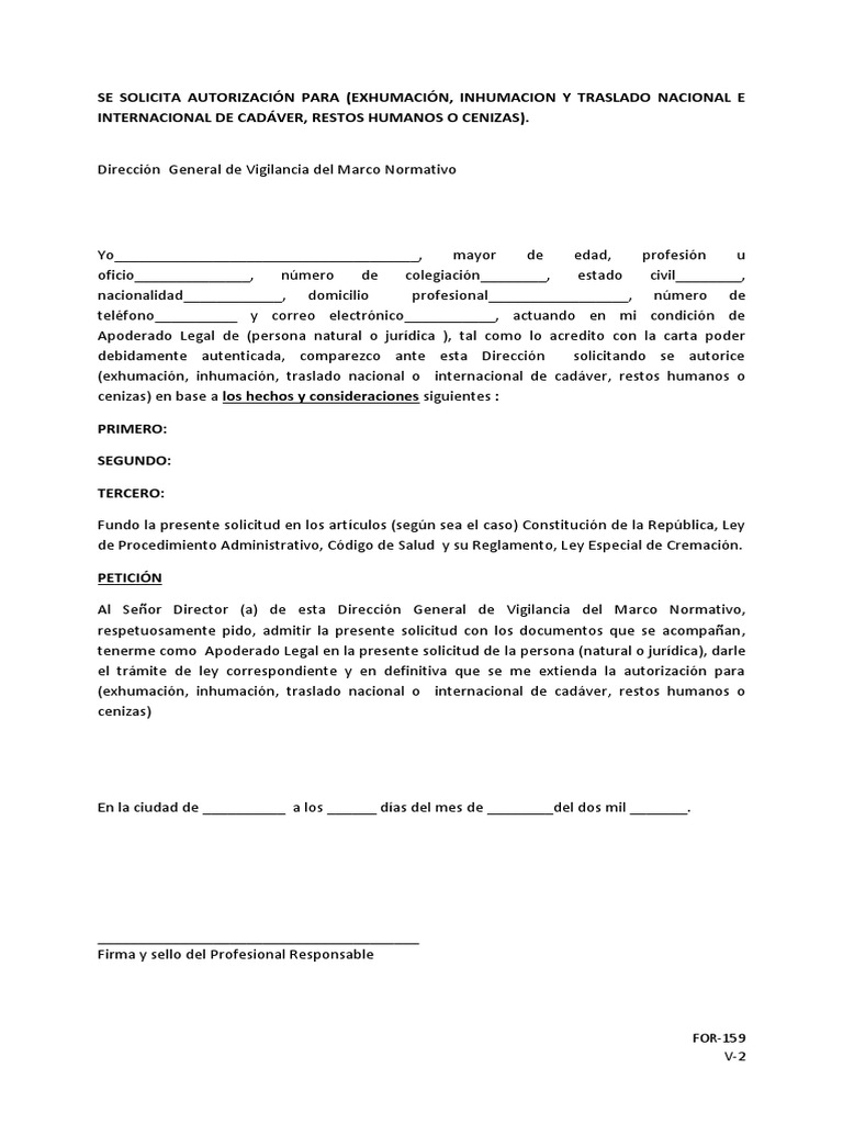 Solicitud de Exhumación, I.T. Nacional e Inter PDF | PDF | Certificado ...