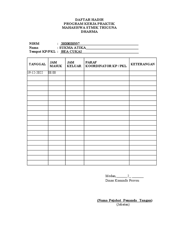 Daftar Hadir Bea Cukai | PDF