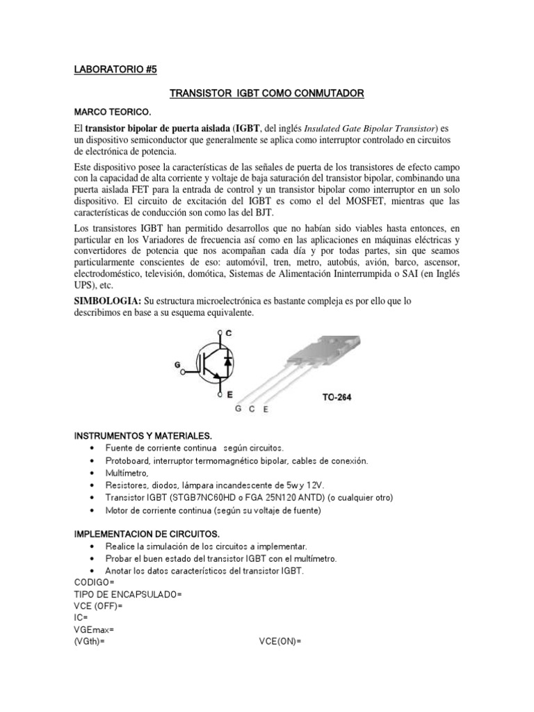 Laboratorio #5 Transistor Igbt | PDF | Transistor | Electricidad
